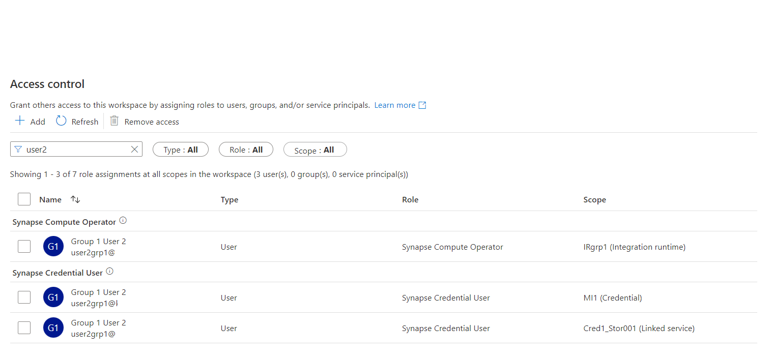 The Synapse workspace items permissions can't restrict user to a credential and data isolation ...