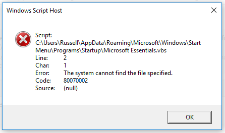 Windows Script host error - Microsoft Q&A