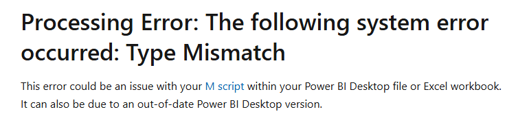 Type Mismatch Power BI - Microsoft Q&A