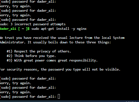 My user password is not working in Azure Cloud Shell during Nginx package download - Microsoft Q&A