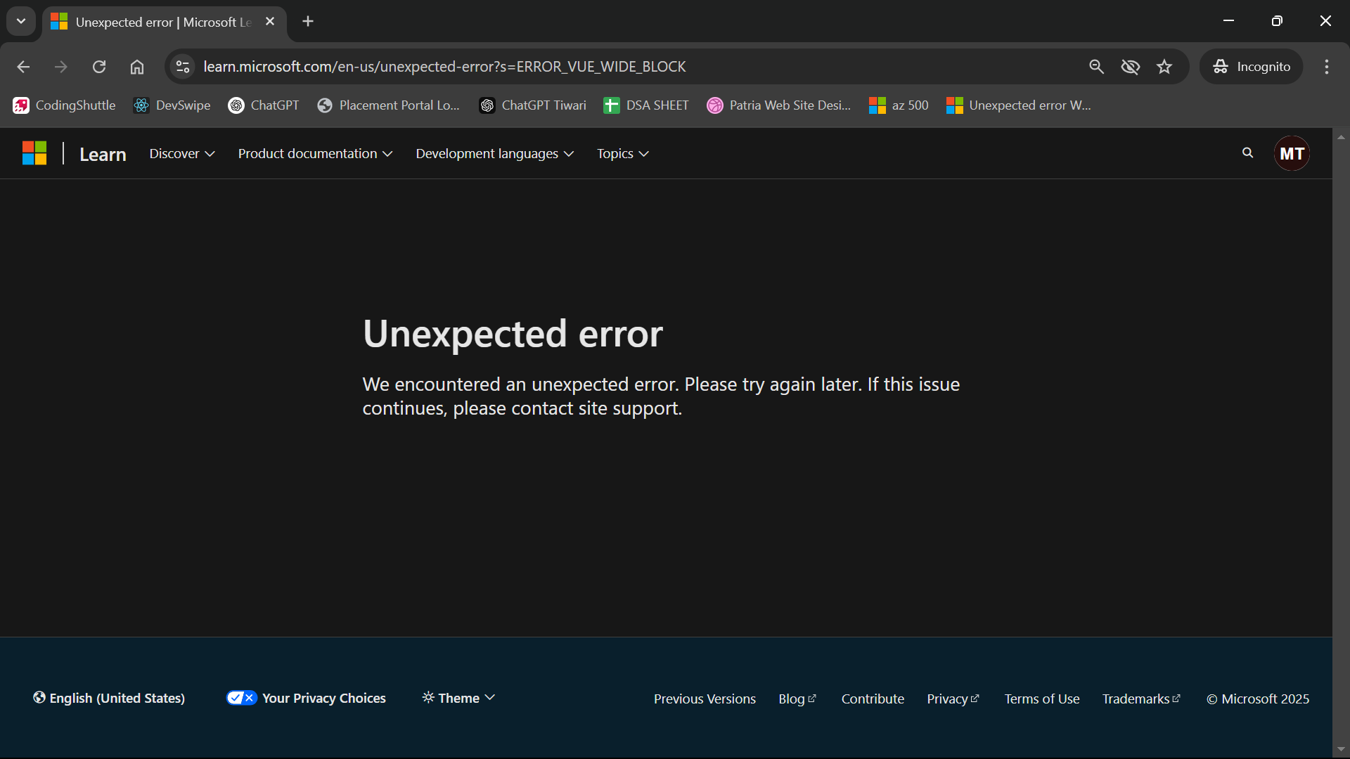 Unexpected error We encountered an unexpected error. Please try again later. If this issue ...