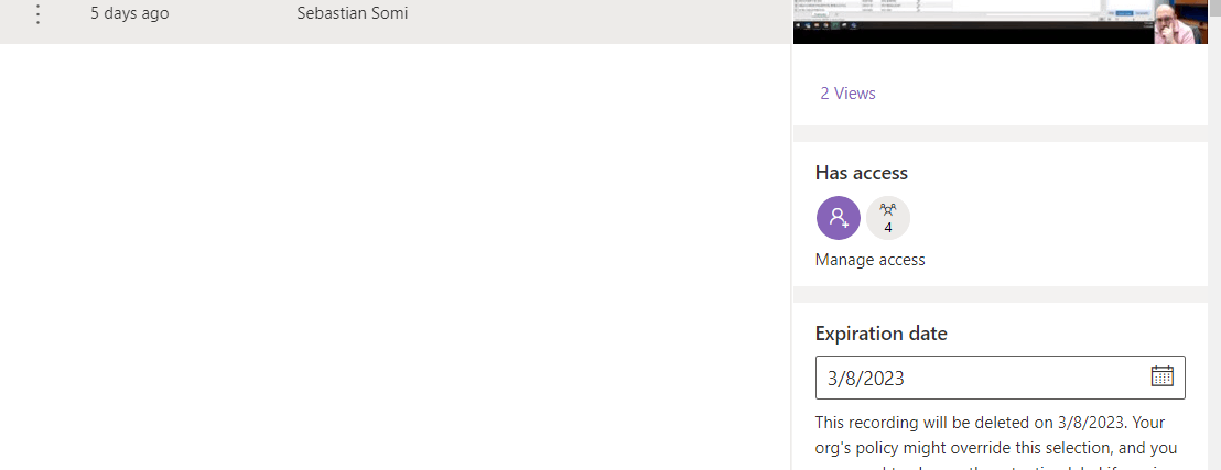 Video expiration on recorded meetings - Microsoft Q&A