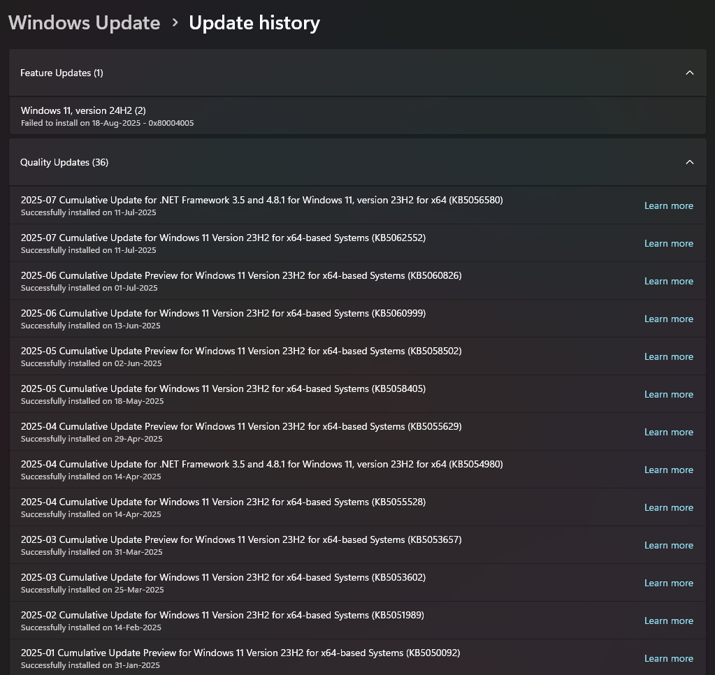 0x80004005 on Windows 11 24H2 - Microsoft Q&A