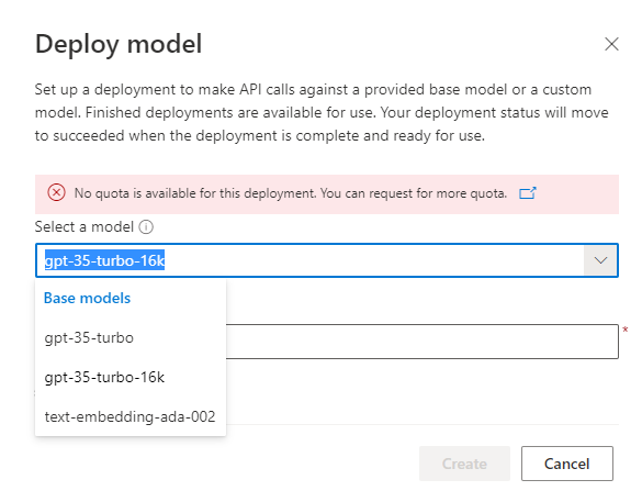 Cant Deploy Azure Open Ai Models Due No Quota Is Available For This Deployment You Can