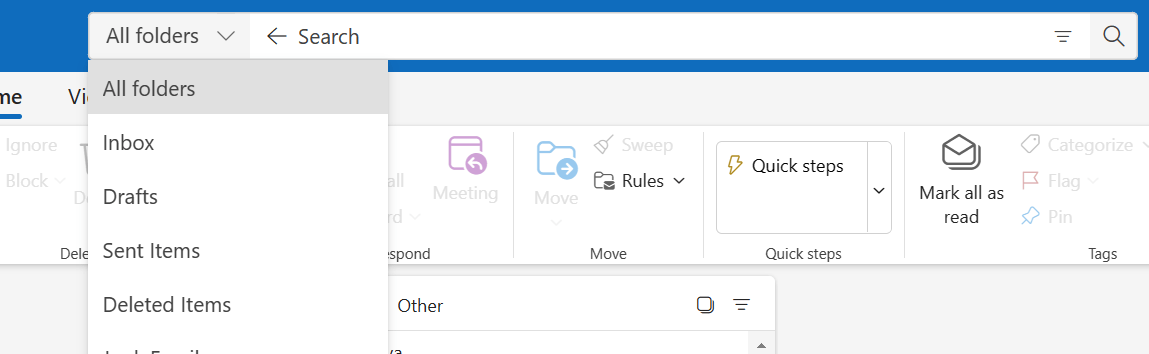 Where is search “all outlook items” in OWA or New Outlook? - Microsoft Q&A