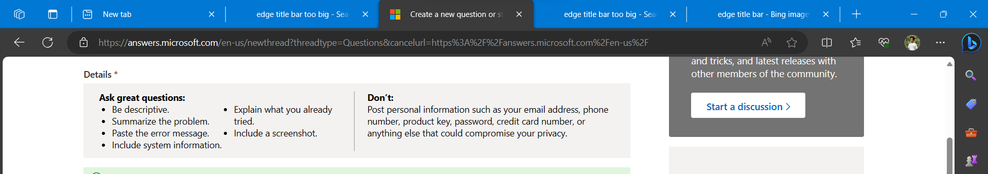 Tab size and Title bar suddenly became too large - Microsoft Q&A