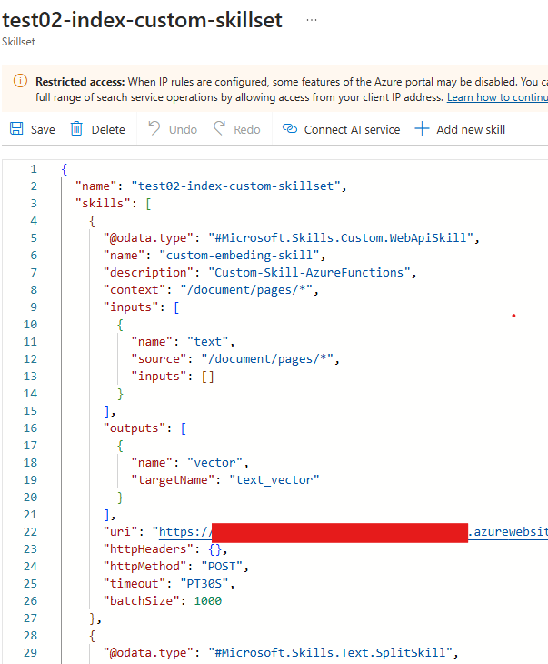 Unable to save authResourceId for a Custom Skill in Azure AI Search Skillset - Microsoft Q&A