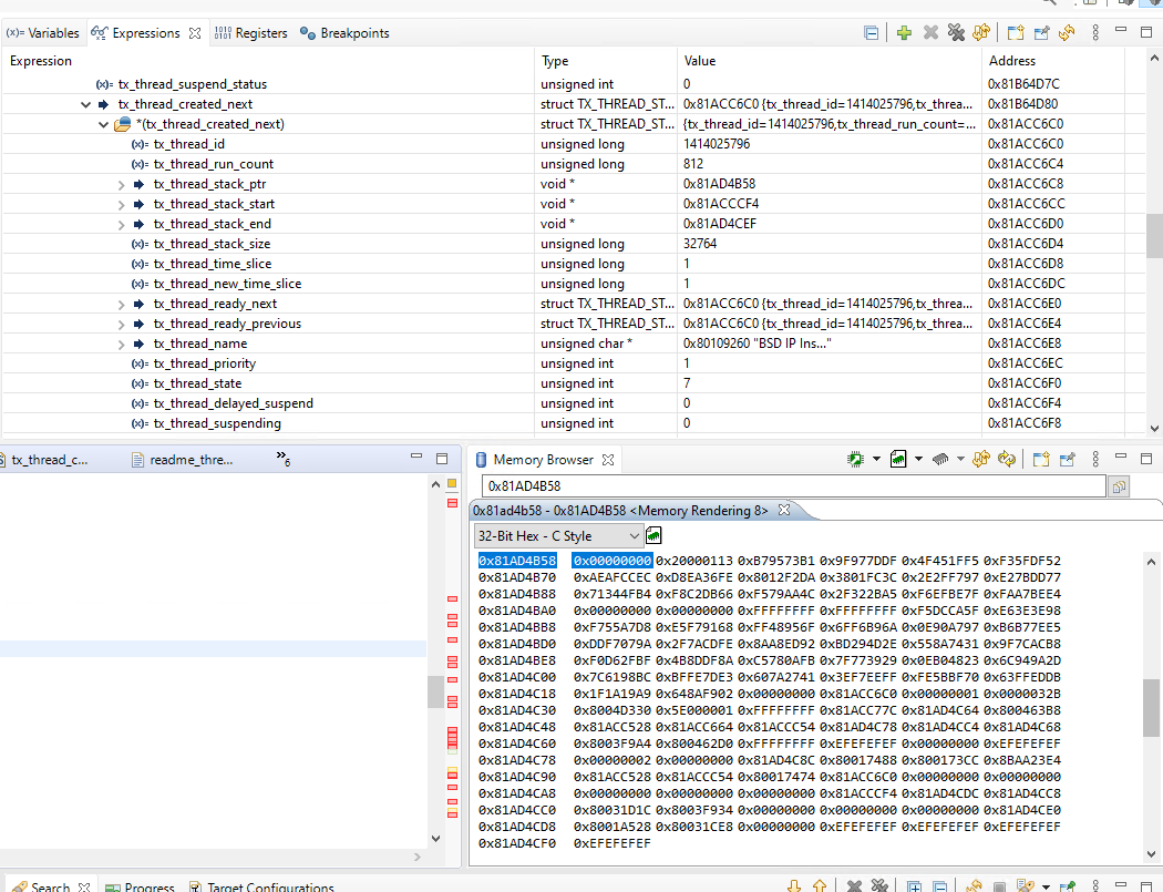 Stack Frame offsets listed in readme_threadx.txt do not match actual offsets in memory ...