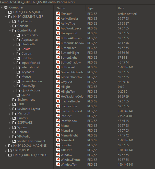 Colour of selected text within the registry is pink?? - Microsoft Q&A