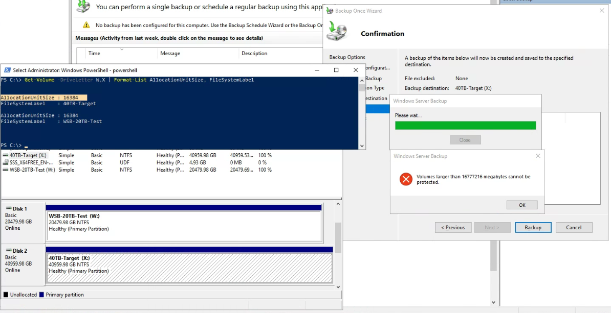 Windows Server Backup Volumes Greater Than 16TB Fails - Microsoft Q&A Windows Server Backup Volumes Greater Than 16TB Fails - Microsoft Q&A