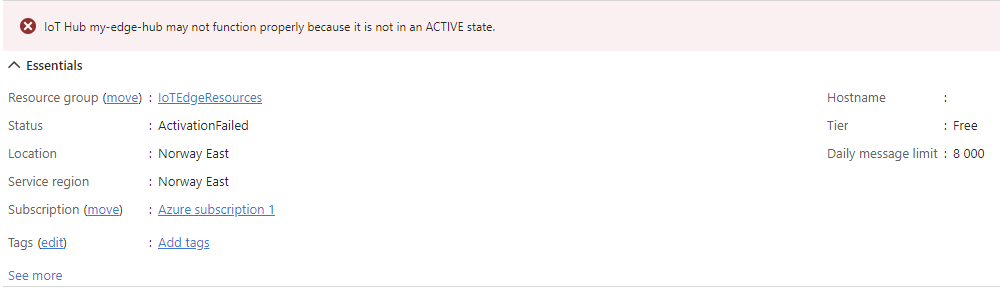 Error in creating IoT Hub Free Tier - Microsoft Q&A