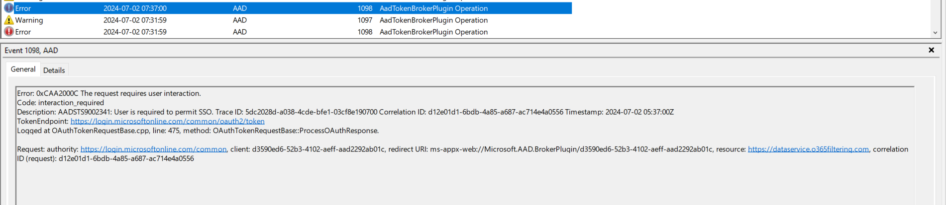 Sign-in error code: 9002341 - User is required to permit SSO ...