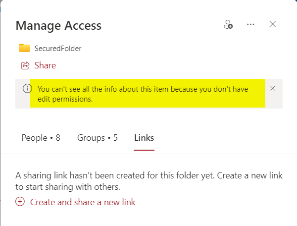 SharePoint Manage Access function no longer shows Users or ability to copy shared link ...