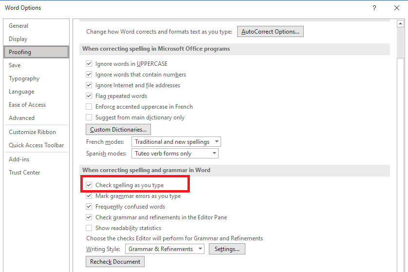 Microsoft Word 365 - Can't turn off Spell Check - Microsoft Q&A