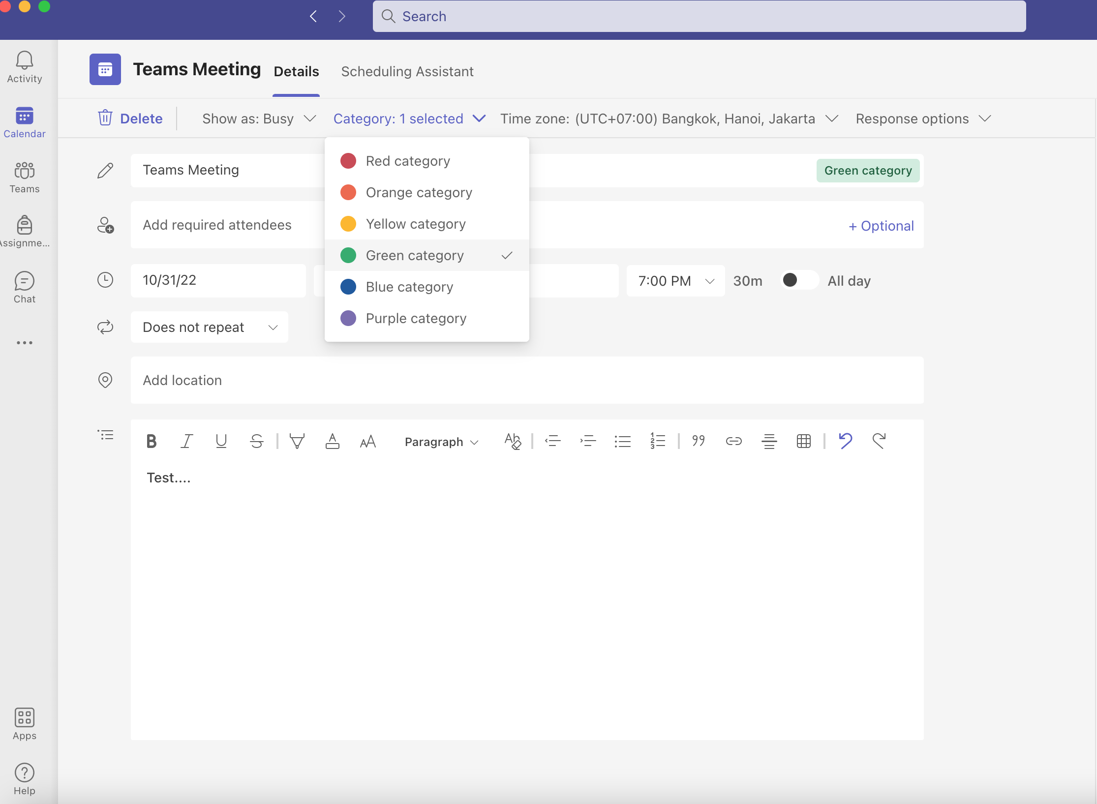 Teams Calendar - Different Coloured Events - Microsoft Q&A