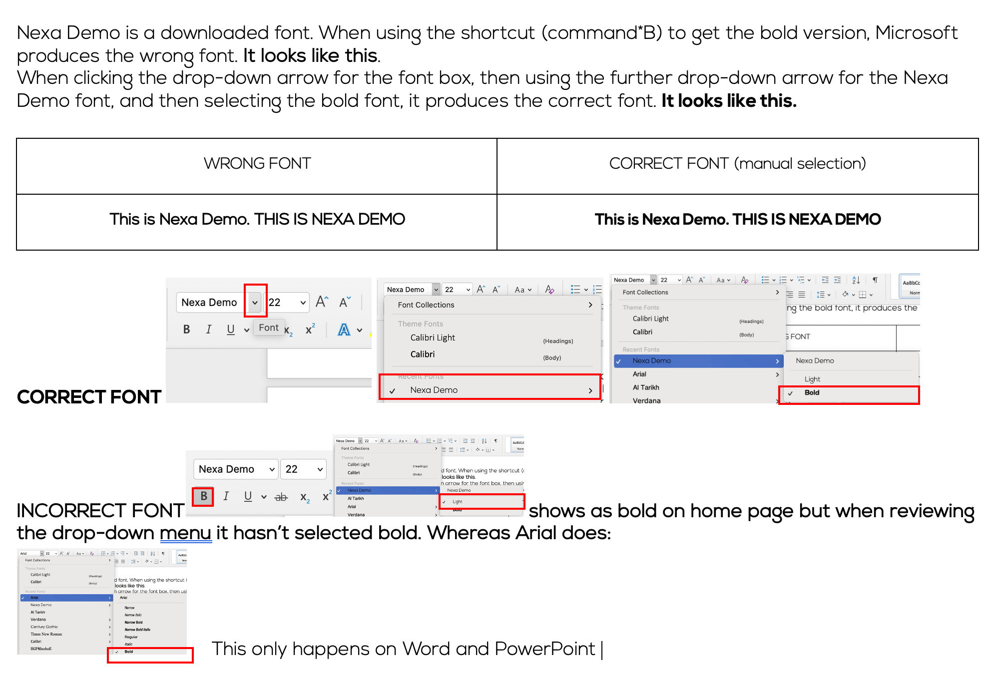 Word does not change font to the correct bold. - Microsoft Q&A