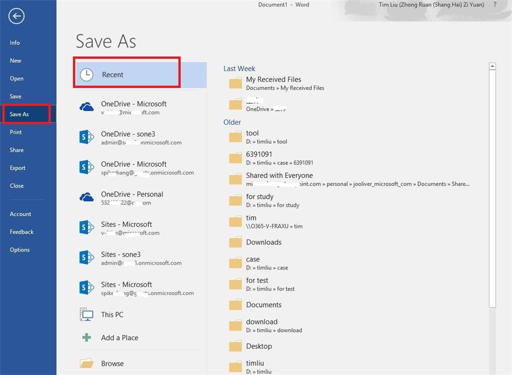 Office 365 Recent Save Locations - Microsoft Q&A