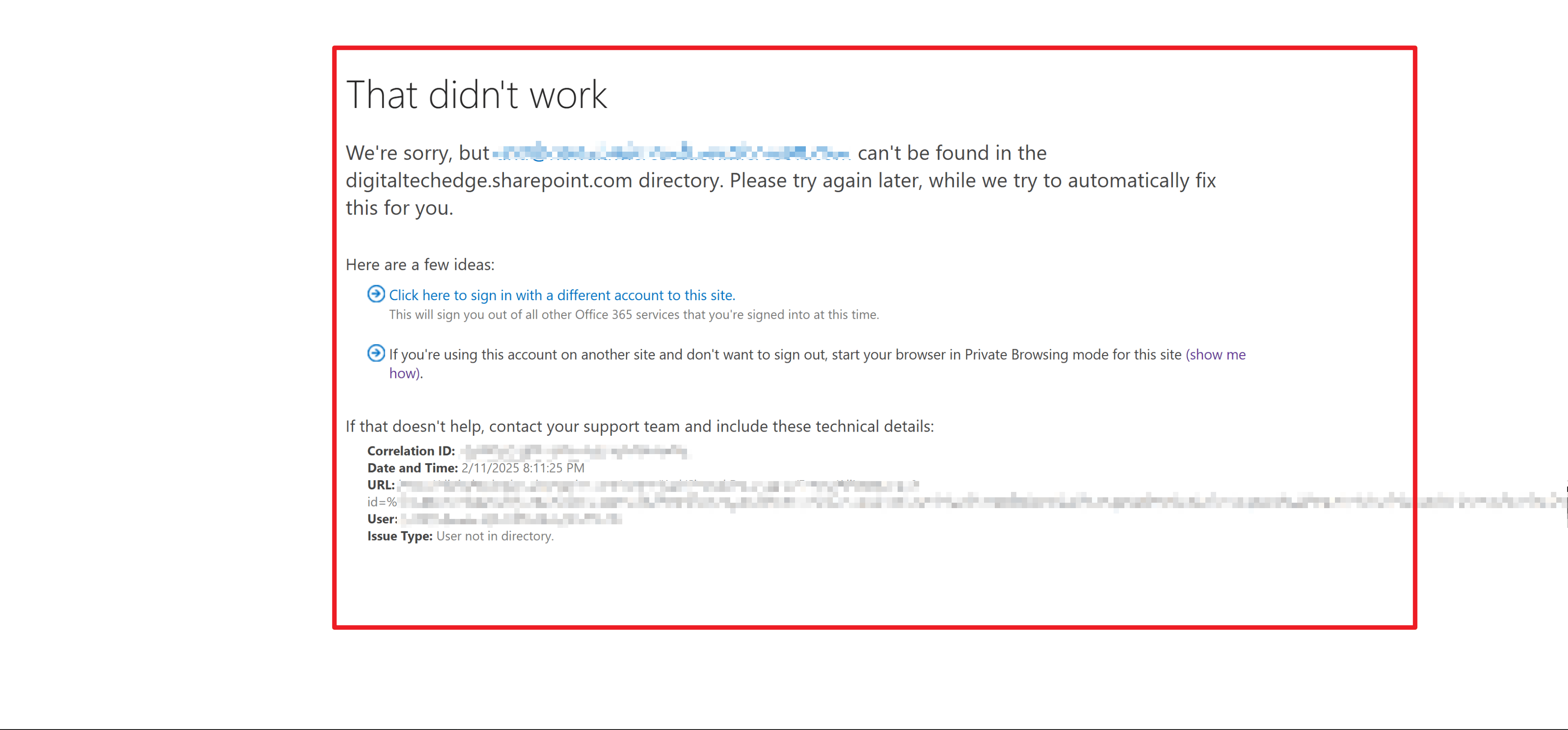 SharePoint sign in incomplete. How can I talk to support to fix it ...