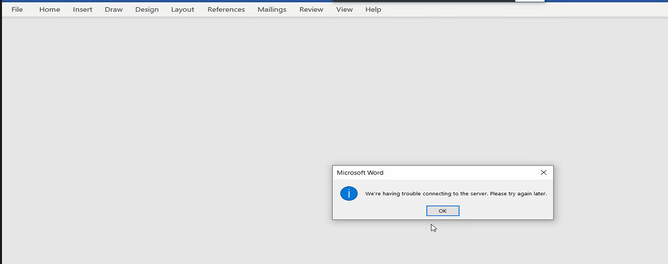 We're having trouble connecting to the server. Please try again later. - Microsoft Q&A