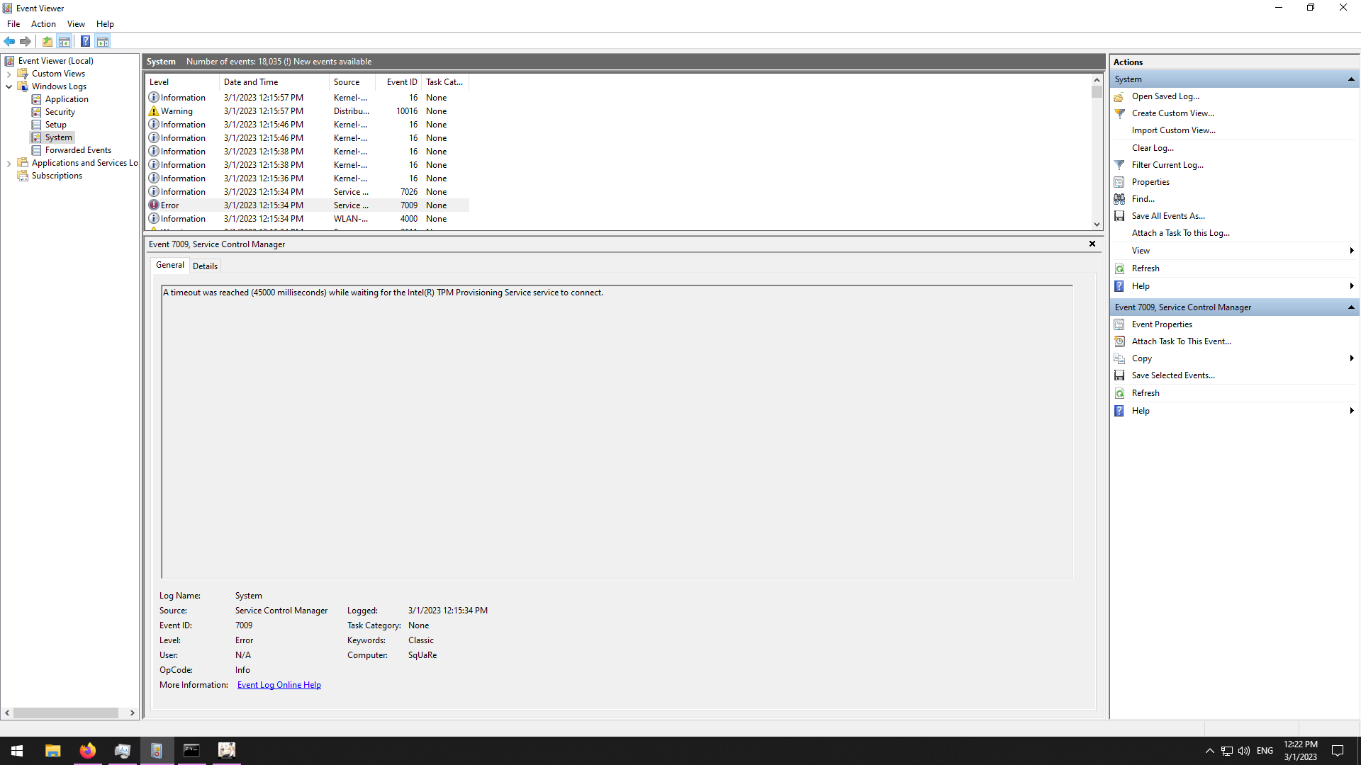 A timeout was reached (45000 milliseconds) while waiting for the Intel ...