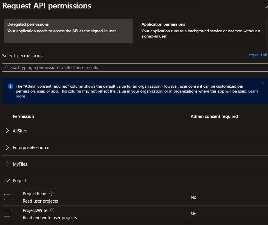 Access Project Online APIs with app only permissions - Microsoft Q&A