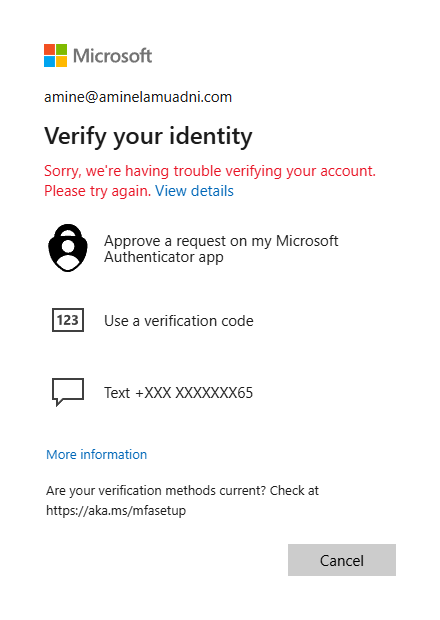 Sorry, we're having trouble verifying your account. Please try again ...