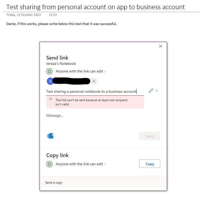 OneNote sharing between personal and business account on OneNote app on ...