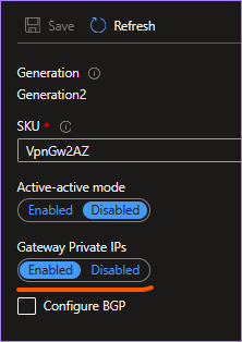 Create an Azure Virtual Network Gateway with Private IP enabled, using ...