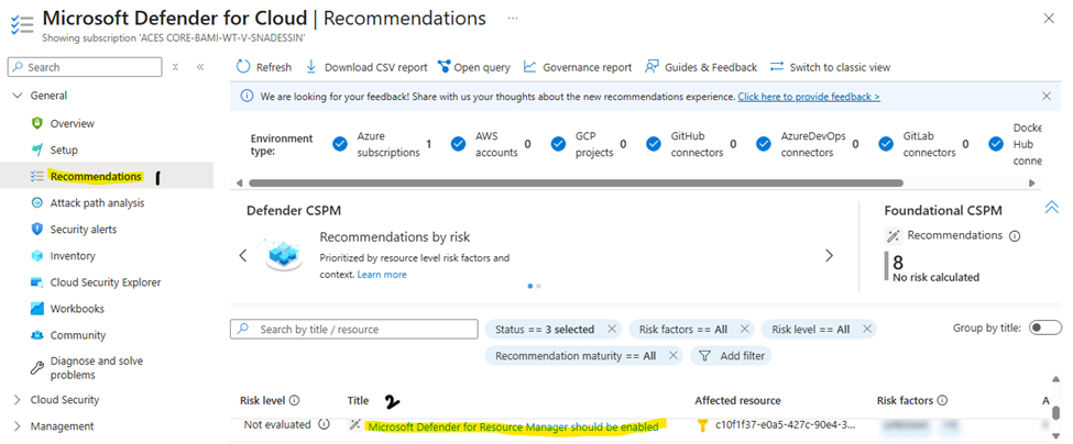 how to get Azure Advisor security list of recommendations when it shows ...