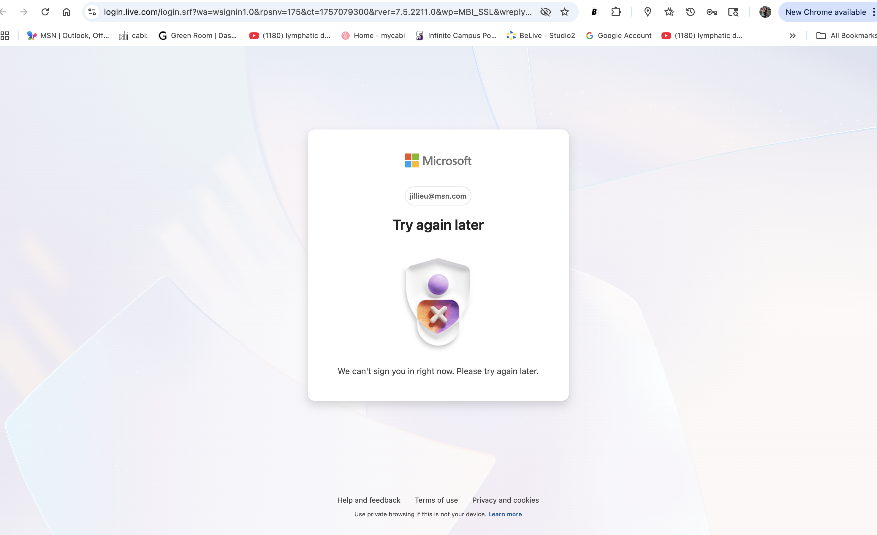 I continue to get a try again later message when I try to sign in. How ...