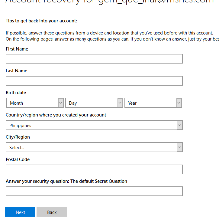 Microsoft Account Verification Form - Microsoft Q&A