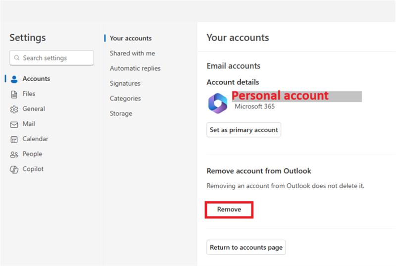 How do i fix personal account to not act like primary account for my ...