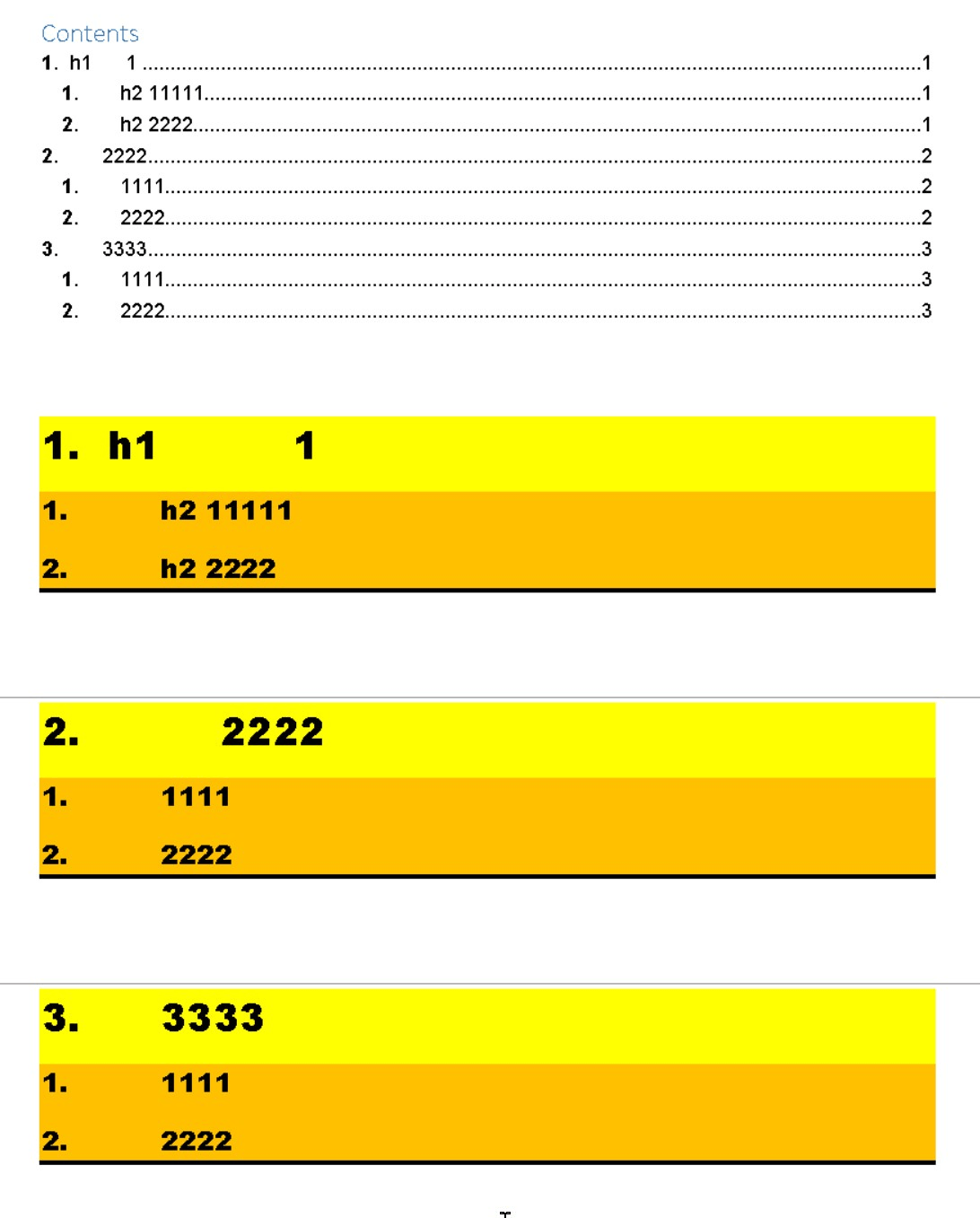 I have sections (numbered identification) and sub-sections (lettered ...