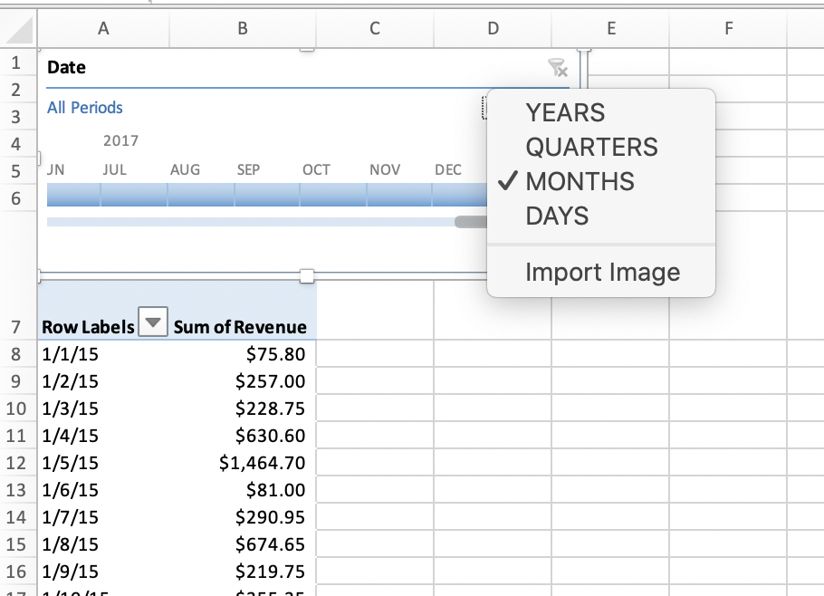 Excel - Pivot Table slicer changed for a date field from date to month ...