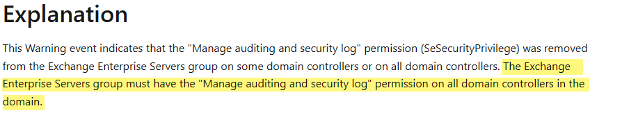 Exchange Server 2016 Manage Audit and Security logs requirement poilicy ...
