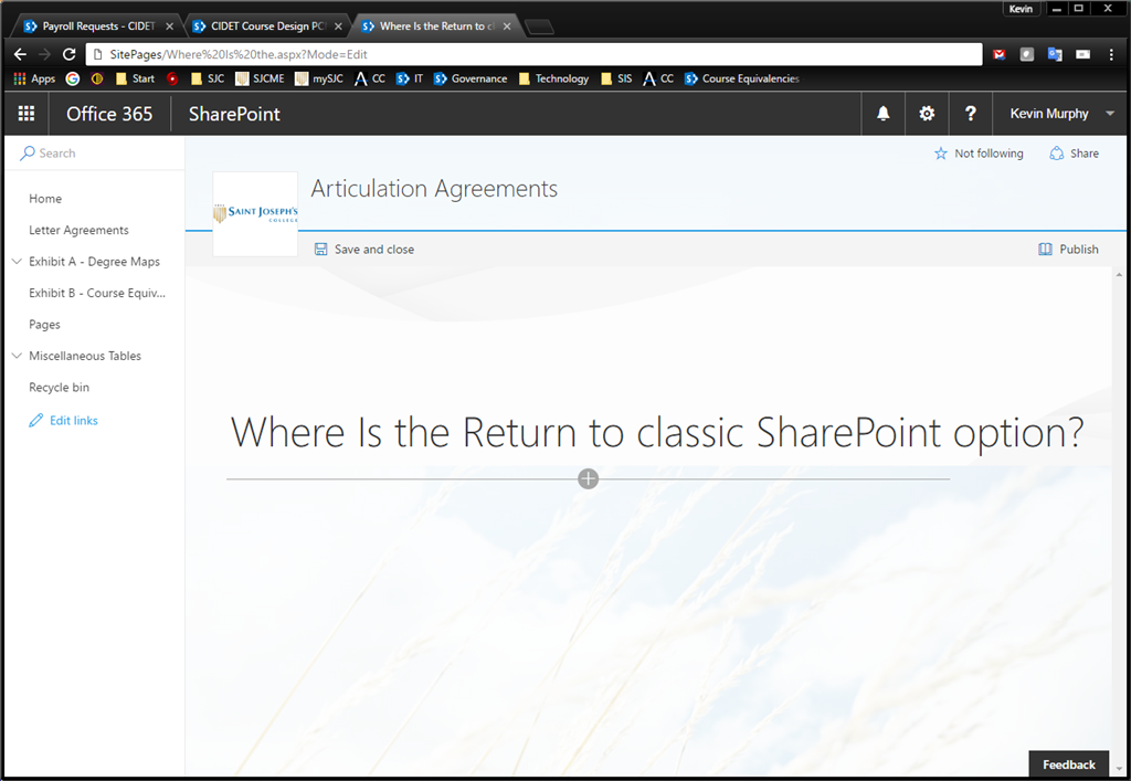 Return to classic SharePoint option missing when creating new page ...