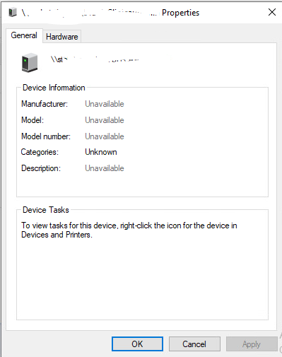Printer keeps showing as "Unspecified" device when added via server UNC ...