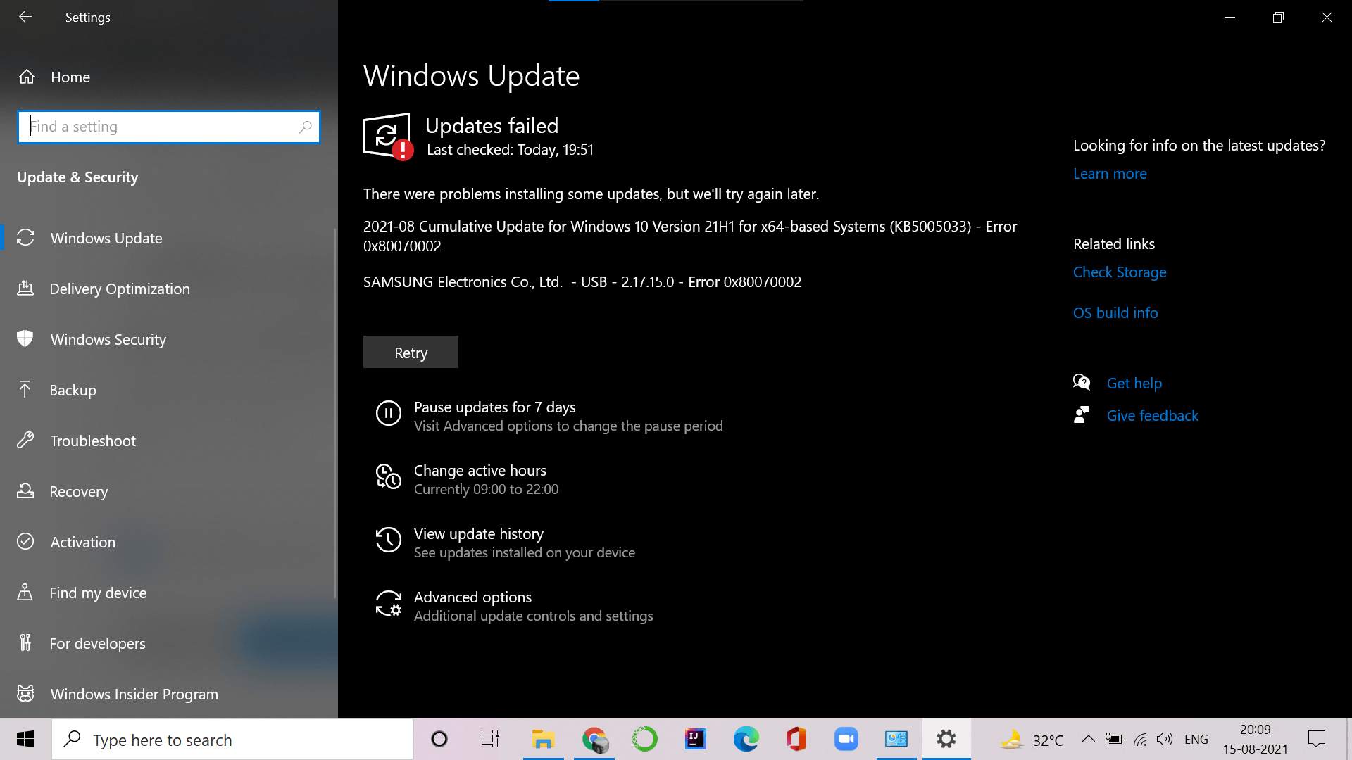 Problems in installing kb5005033 update - Microsoft Q&A