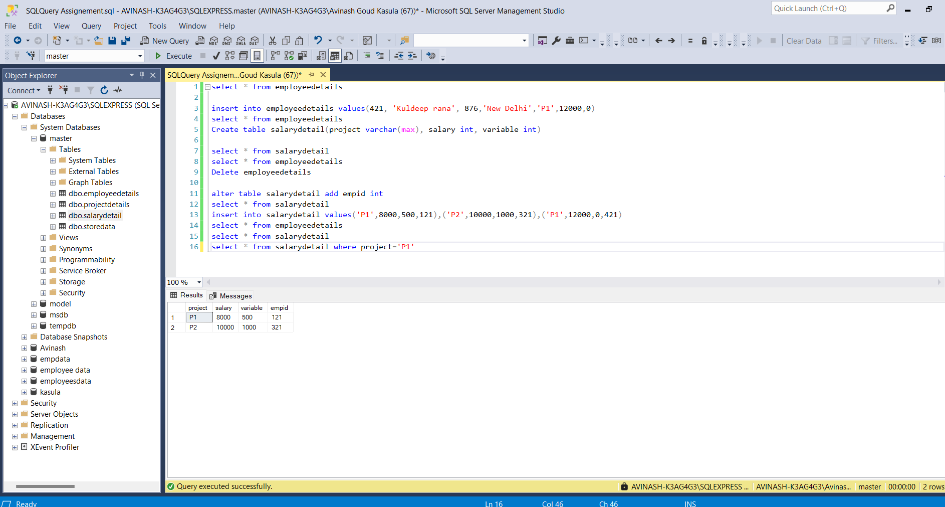after running the query where the result is displayed in only two ...