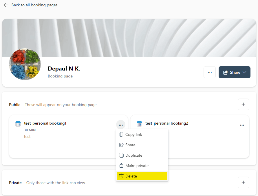 I need help deleting bookings page I created. - Microsoft Q&A