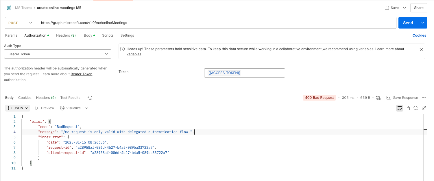 How to generate a teams meeting link with token on postman? - Microsoft Q&A