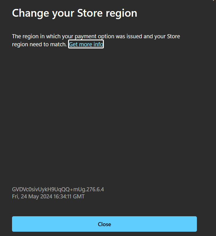 "Change your Store region" message while trying to buy something in the ...