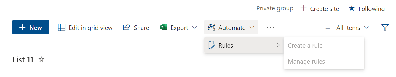 Sharepoint List Automate Rules Greyed Out - Microsoft Q&A