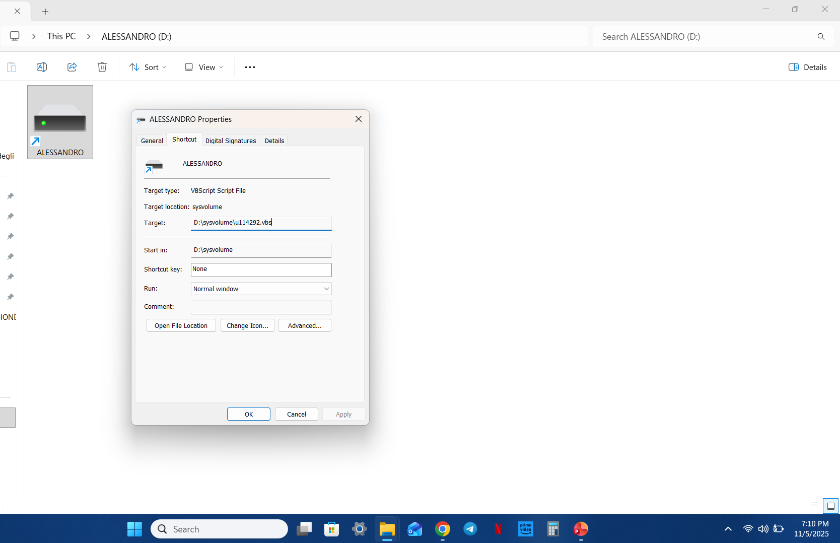 Collegamento alla chiavetta USB all'interno della chiavetta stessa ...