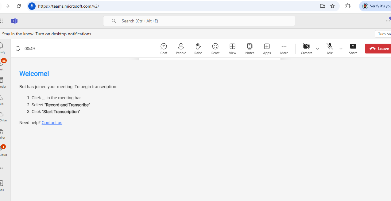 Teams In Meeting notification not working properly in web browser - Microsoft Q&A