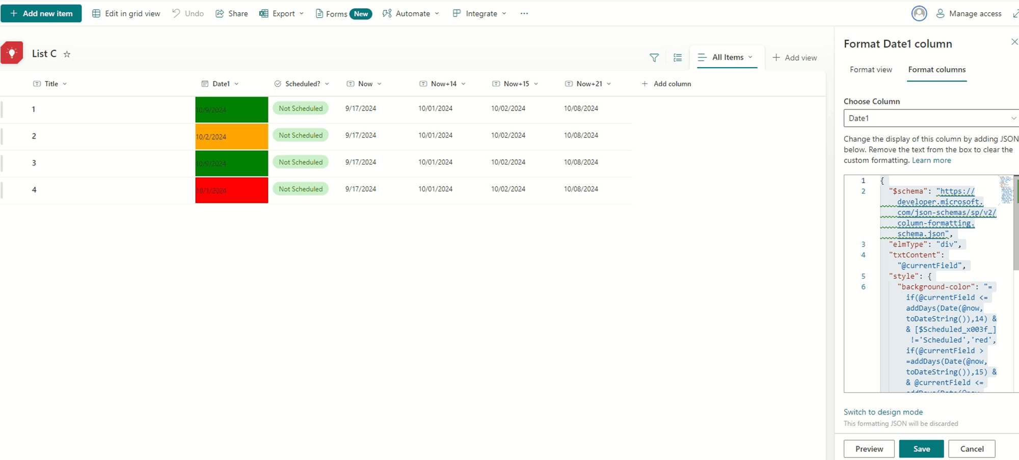 Microsoft Lists - conditional formatting column with JSON - Microsoft Q&A