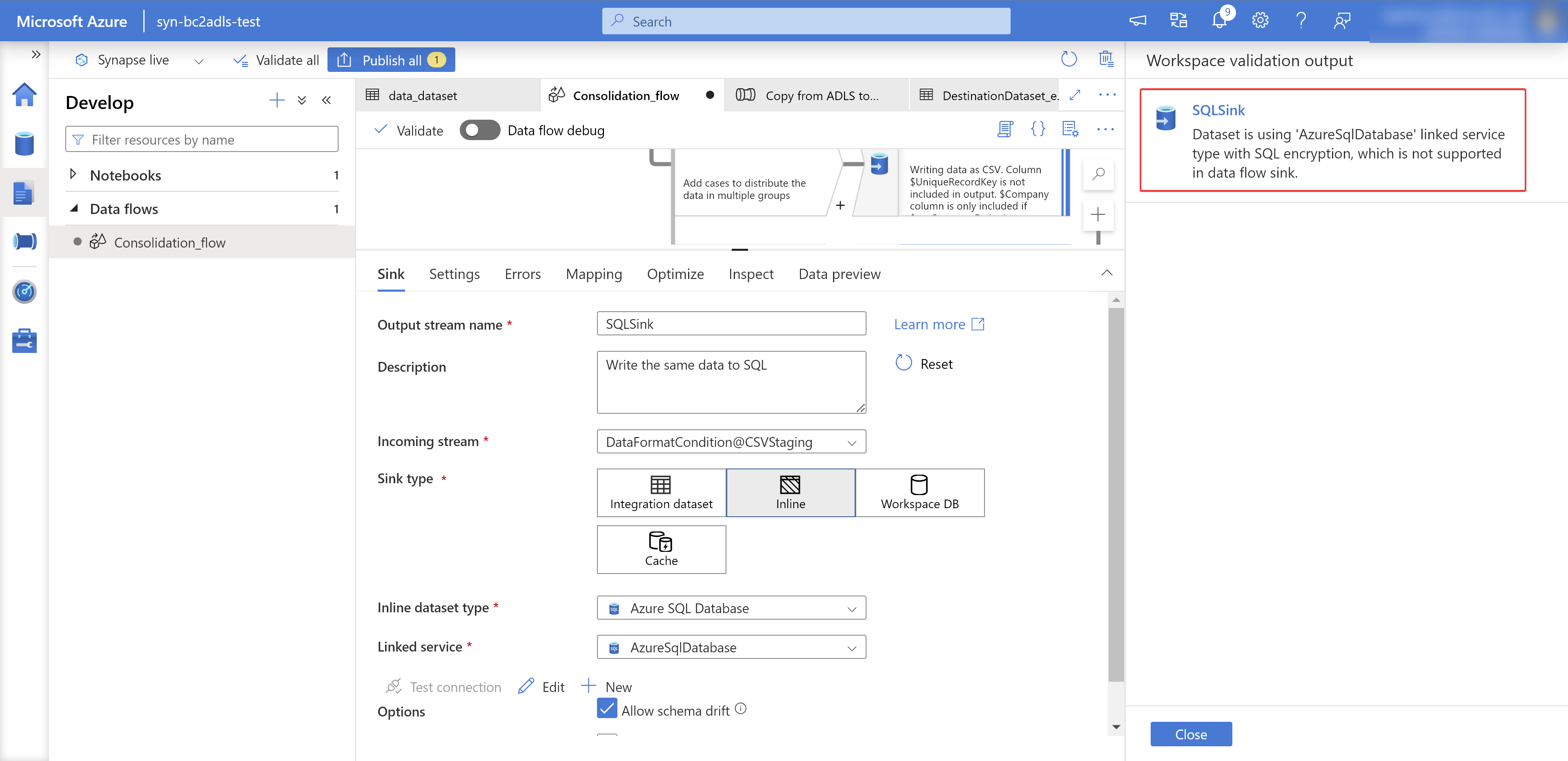 Can SQL Server be used as a sink in Azure Synapse with schema drift? - Microsoft Q&A