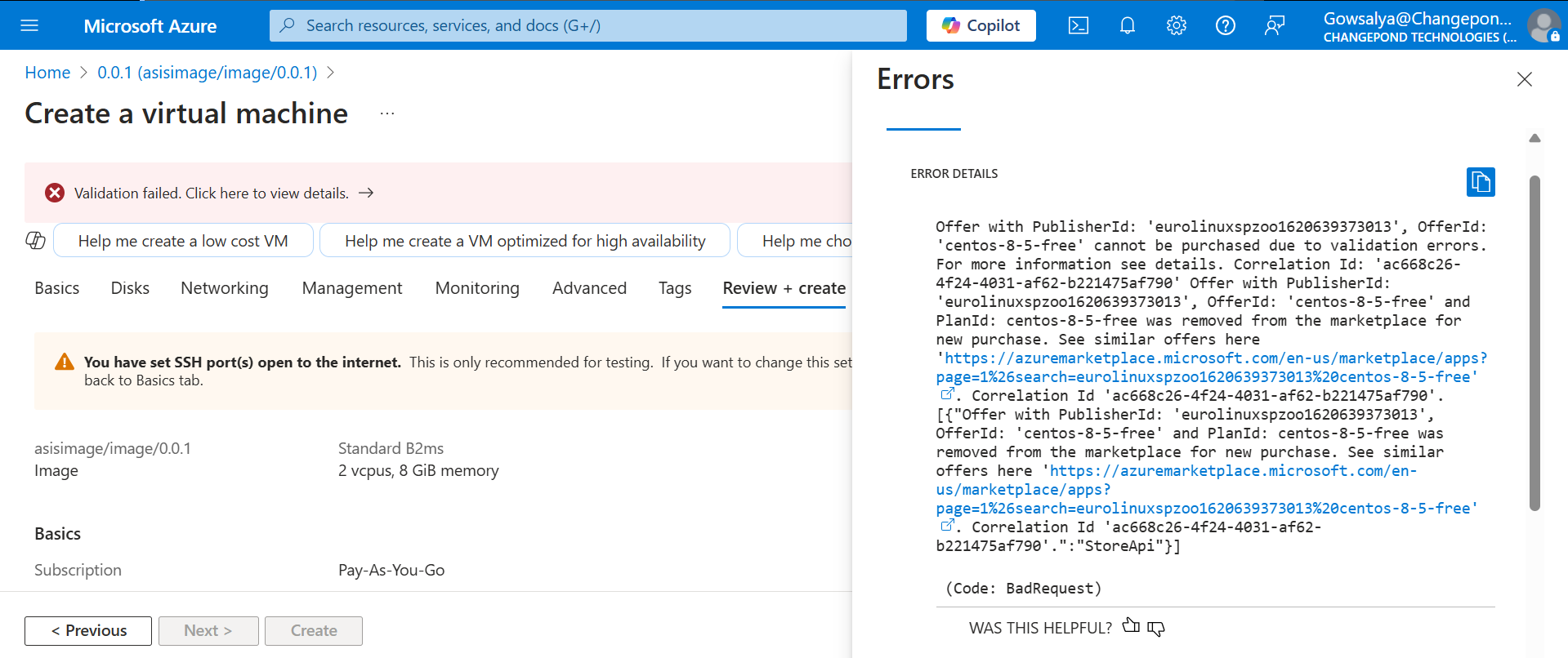 I am tried to create a new Virtual Machine using an existing snapshot/image in Azure. However, I ...
