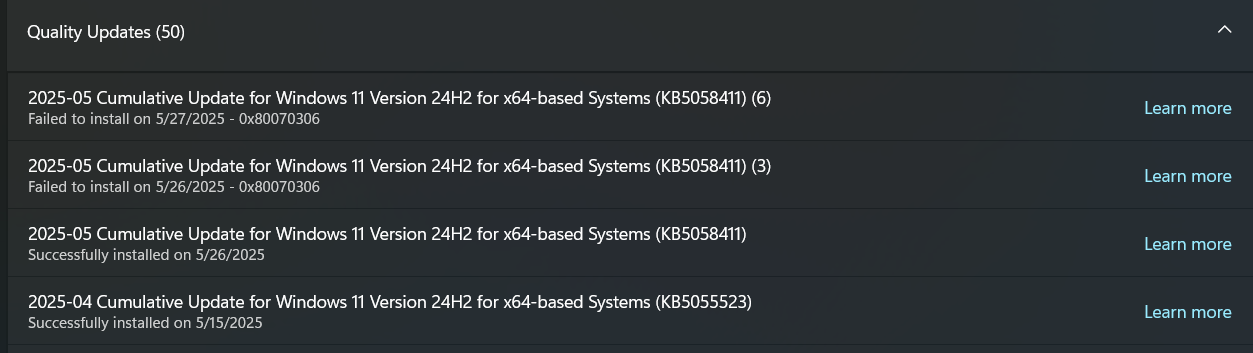 Windows 11 update says I need to install KB5058411 but it fails with ...