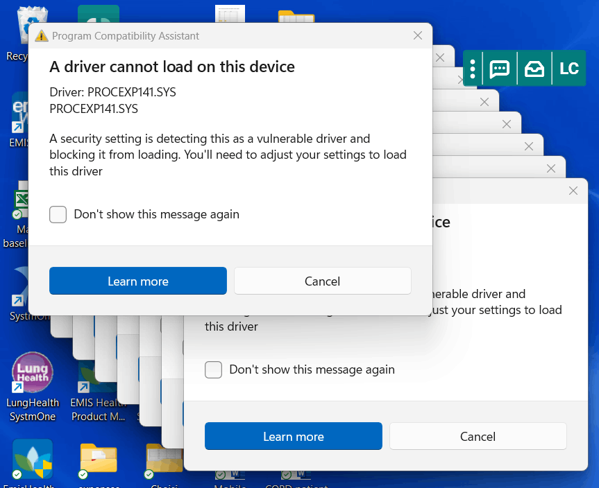 A Driver Cannot Load on this Device PROCEXP141.sys - Microsoft Q&A